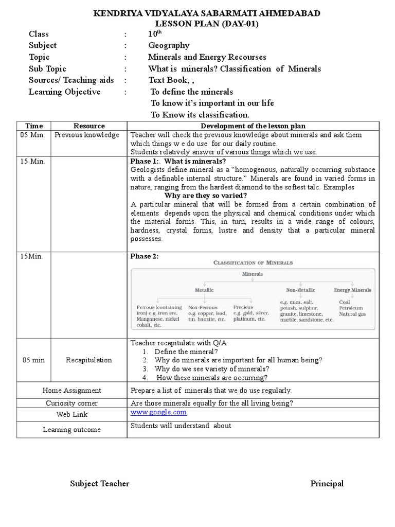 LESSON PLAN-minerals and Energy Resources | PDF | Rock (Geology ...