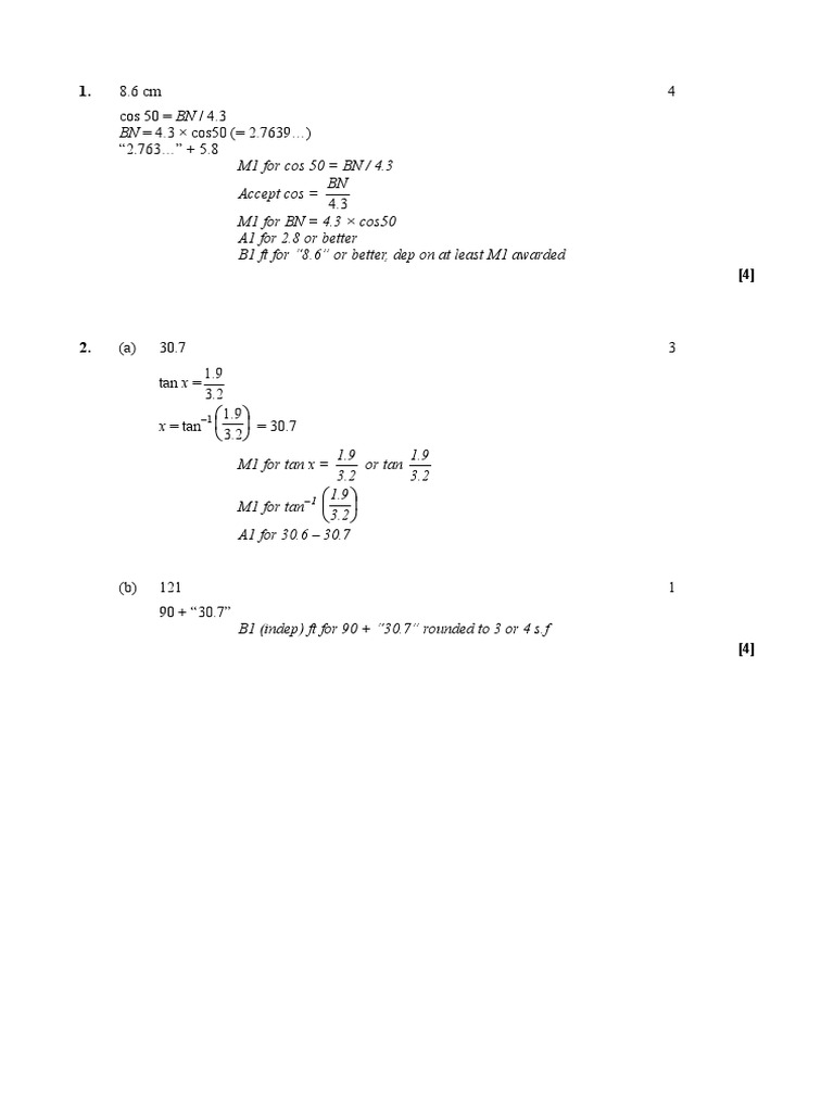 LP 110526 Y10 Gcse Trigonometry Qs Answers | PDF | Combinatorics | Lie Groups