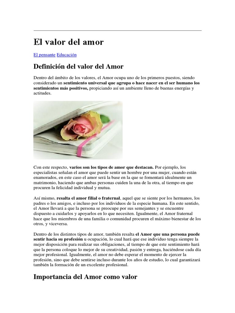 El Valor Del Amor | PDF | Amor | Sicología