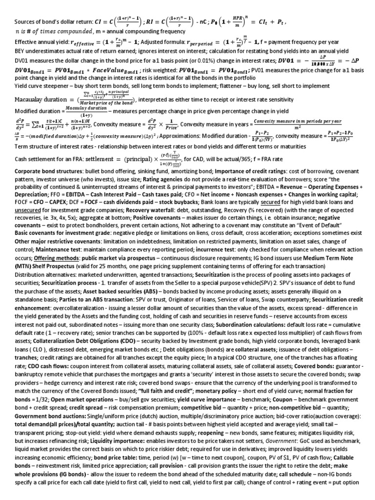 RSM430 Final Cheat Sheet | PDF | Securitization | Asset Backed Security