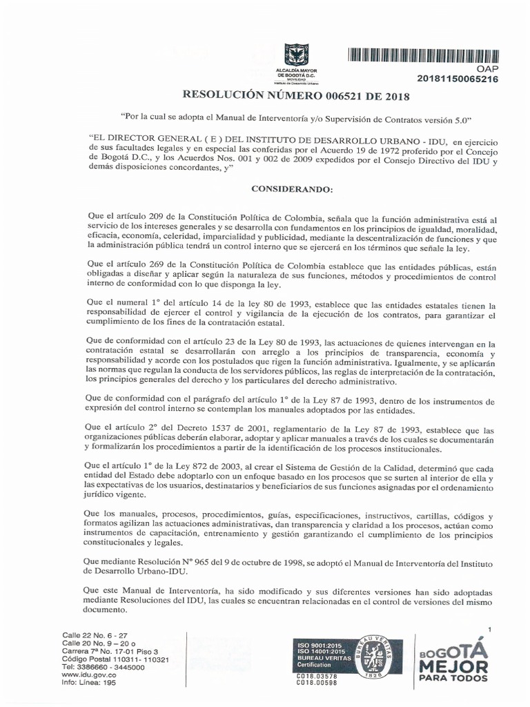 Manual - Interventoria - y - o - Supervision de Contratos - Idu PDF | PDF