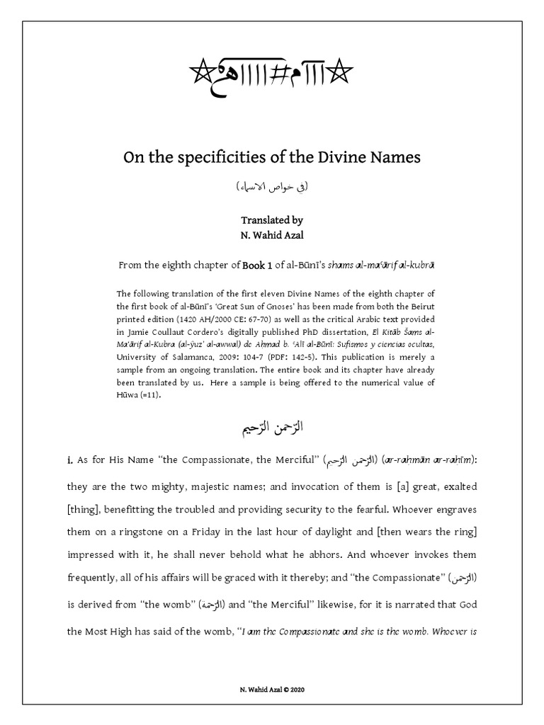 On The Specificities of The Divine Names | PDF