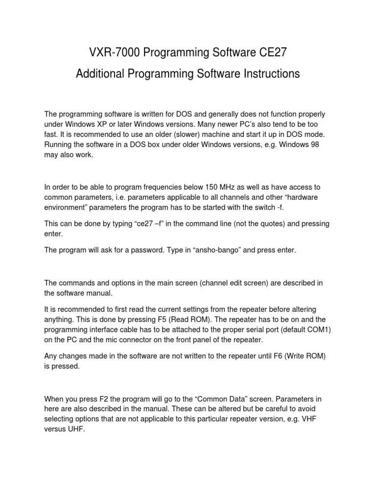 Additional Programming Software Instructions VXR-7000 | PDF | Microsoft ...