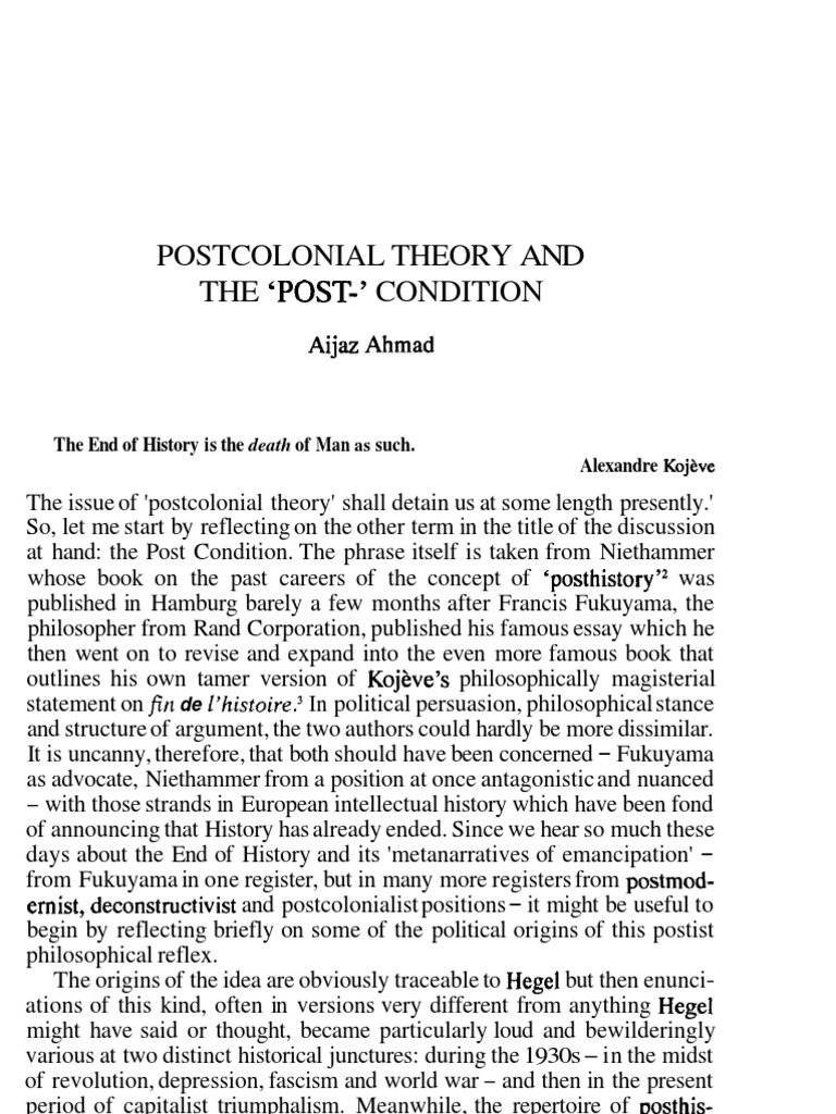 Aijaz Ahmad - Post Colonial Theory | PDF
