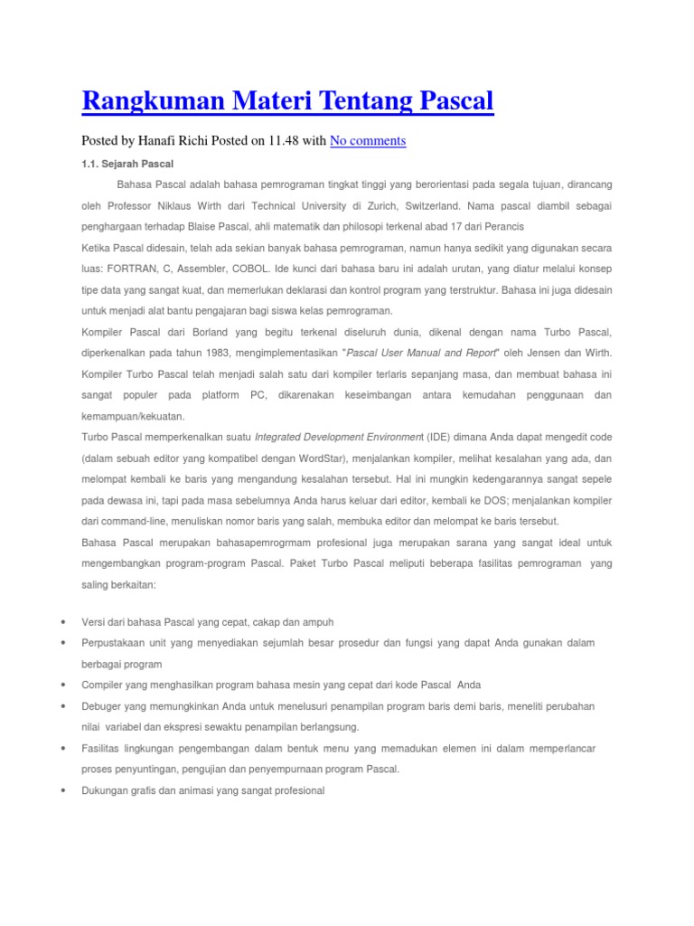 Rangkuman Materi Pascal | PDF