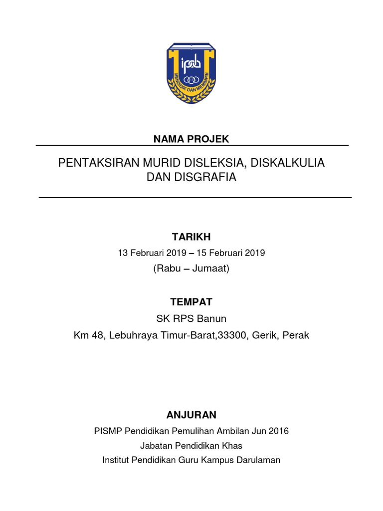 Projek Pentaksiran Murid Disleksia, Diskalkulia Dan Disgrafia | PDF