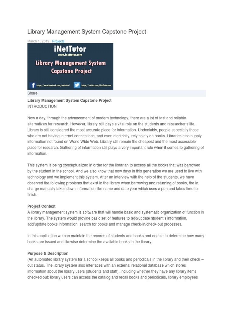 Library Management System Capstone Project | PDF | Librarian | Libraries