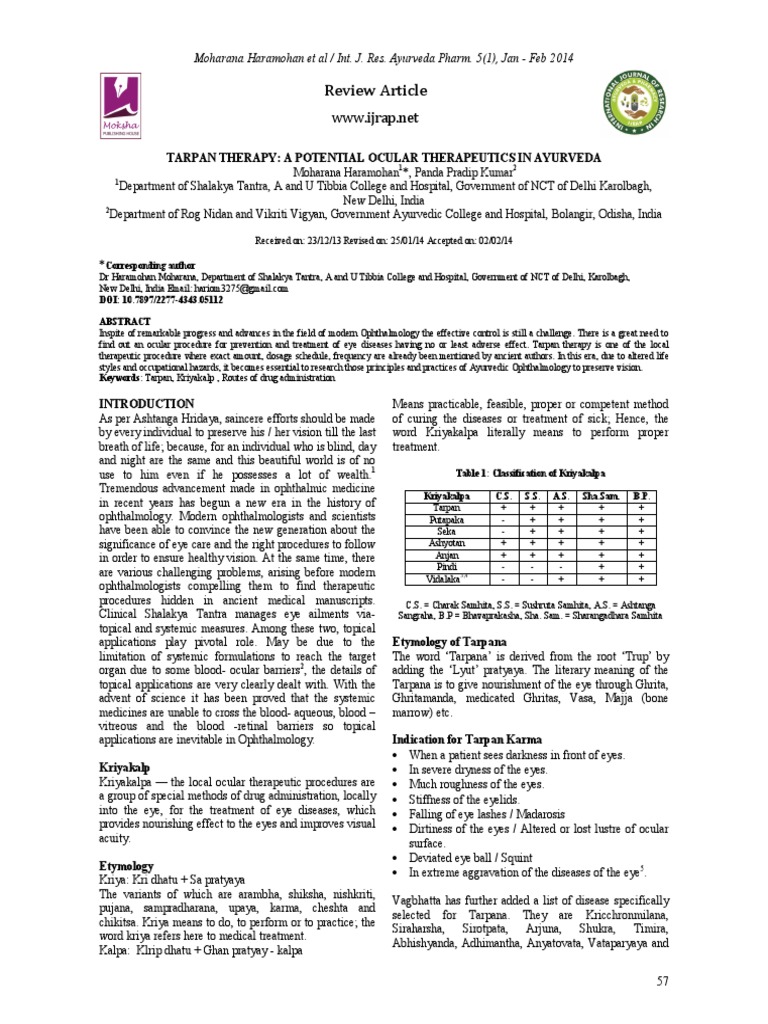 Tarpan Therapy A Potential Ocular Therapeutics in Ayurveda | PDF ...