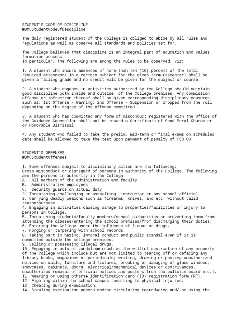 Code of Discipline and Offenses | PDF | Disciplines | Security Guard