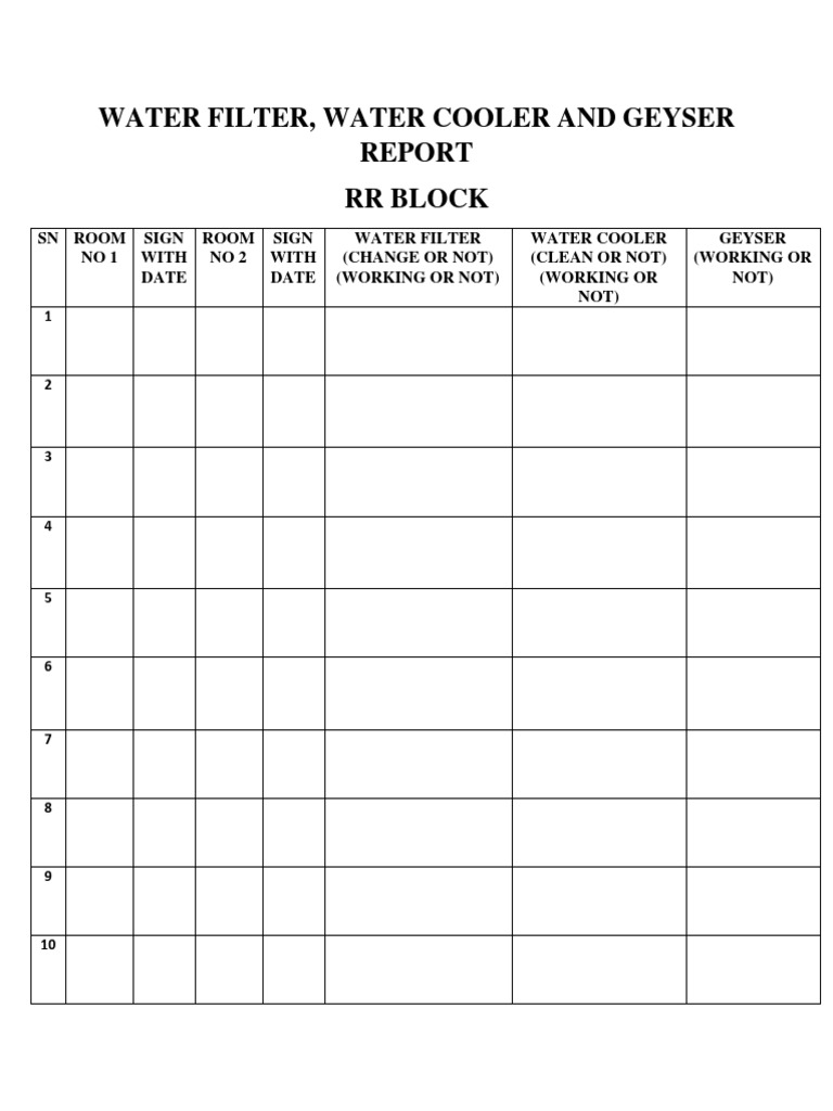 Water Filter and Cooler Maintenance Log | PDF