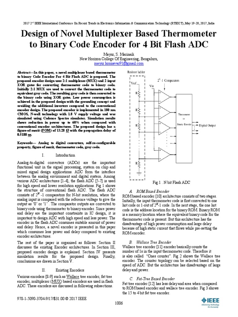 Thermometer To Binary Code Endoder For 4 Bit Flash Adc Pdf Analog 