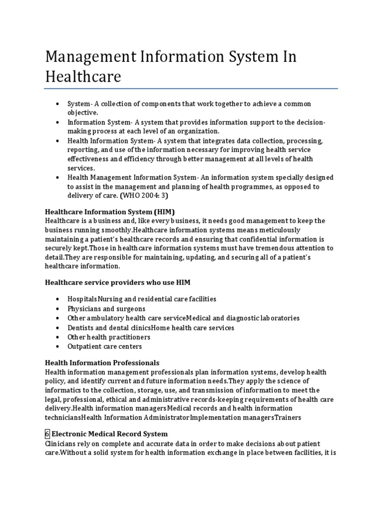 Management Information System in Healthcare | PDF | Health Informatics ...