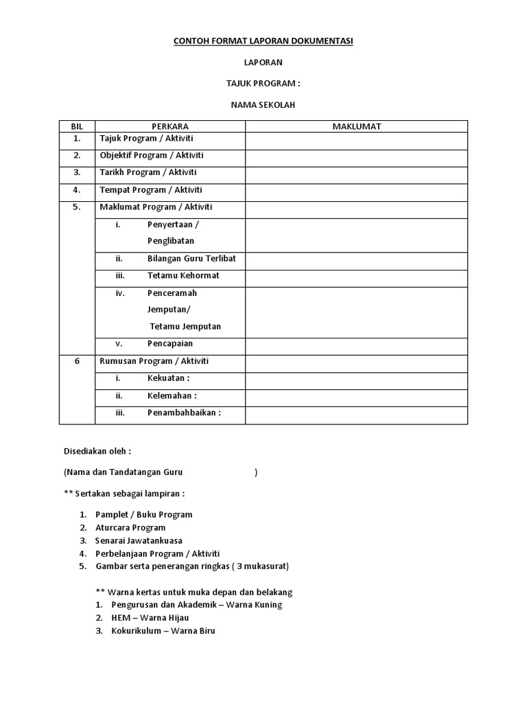 Format Laporan Untuk Program Sekolah | PDF