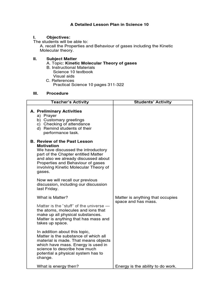 Kinetic Molecular Theory Lesson Plan | PDF | Gases | Liquids