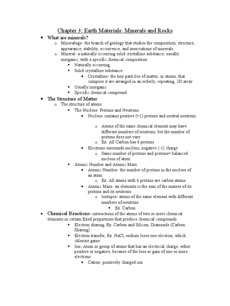 Chapter 3: Earth Materials: Minerals and Rocks | PDF | Ion | Atoms