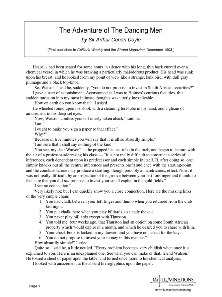 The Adventure of The Dancing Men: by Sir Arthur Conan Doyle | PDF | Dr ...
