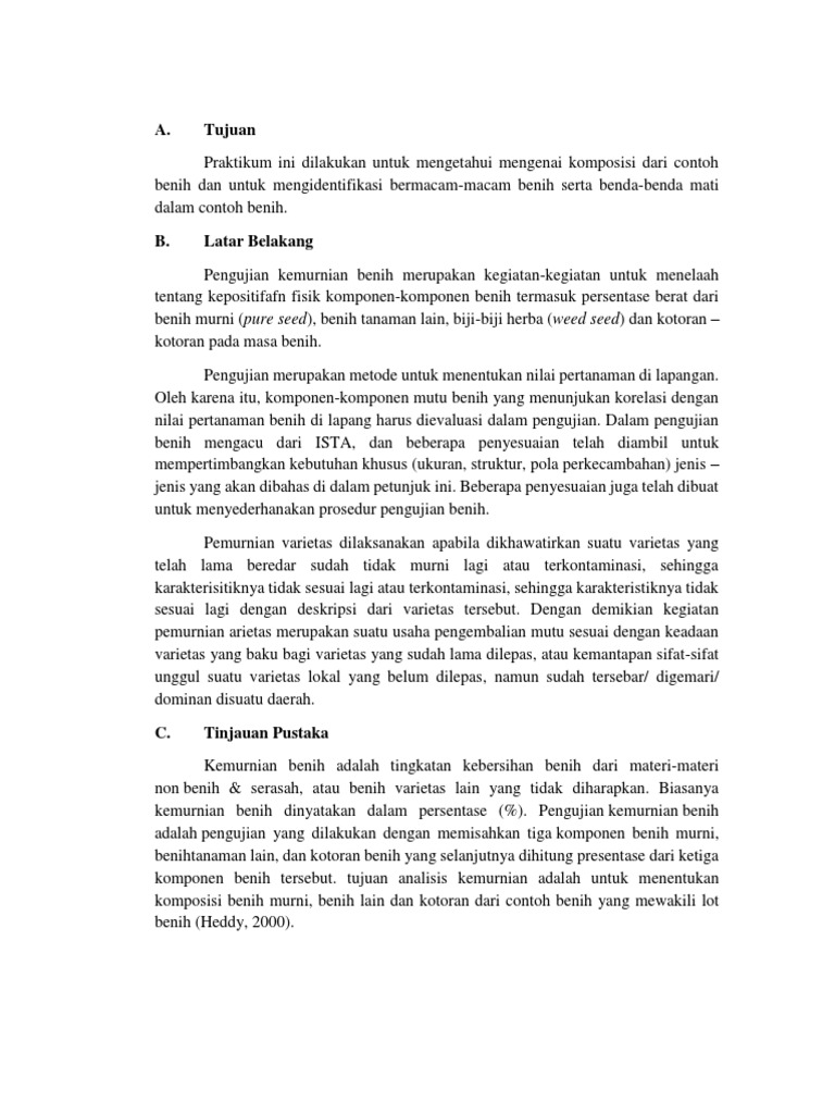 Laporan Praktikum Kemurnian Benih Pdf