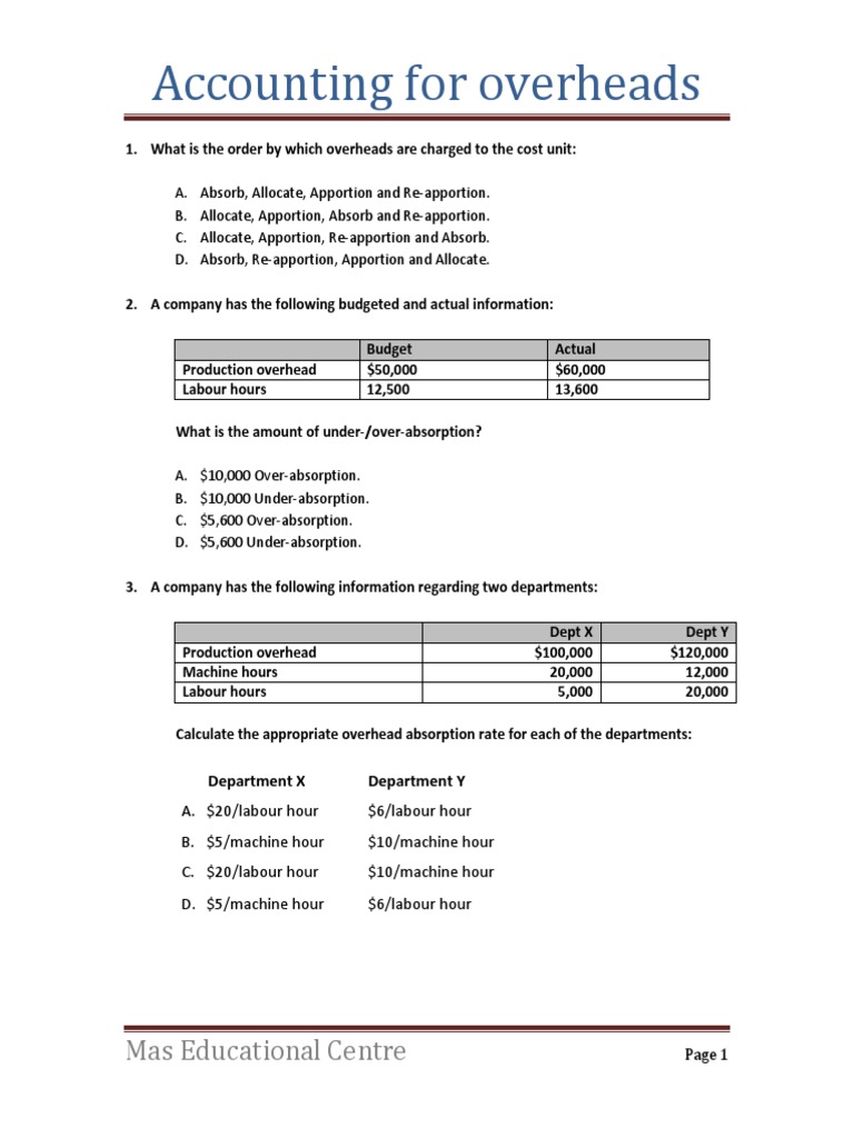 Accounting For Overheads | PDF