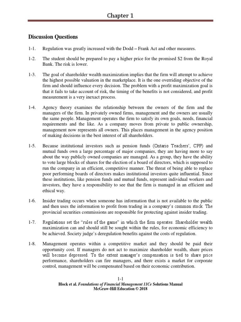 Chapter 1 Answer Key 10ce Foundations of Financial Management | PDF