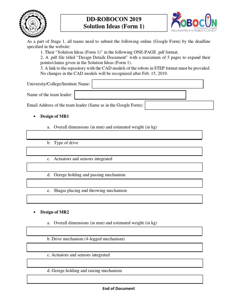 DD-Robocon Solution Ideas (Form 1) | PDF
