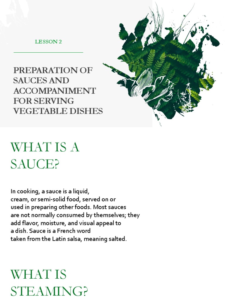 Preparation of Sauces and Accompaniment For Serving Vegetable Dishes ...