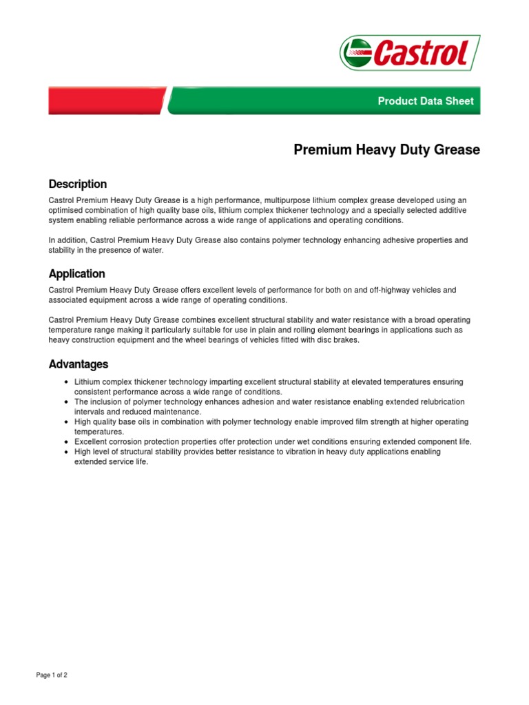 RDP Castrol Premium Heavy Duty Grease Product Data Sheet PDF | PDF
