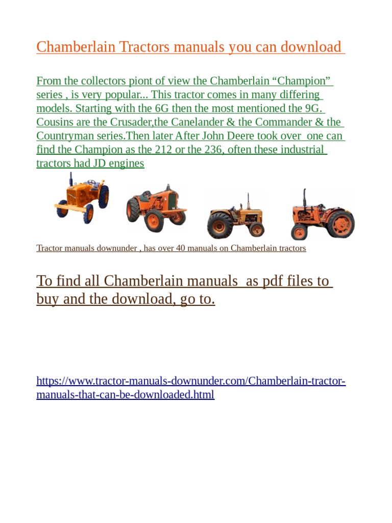 Chamberlain Champion Series Tractors | PDF