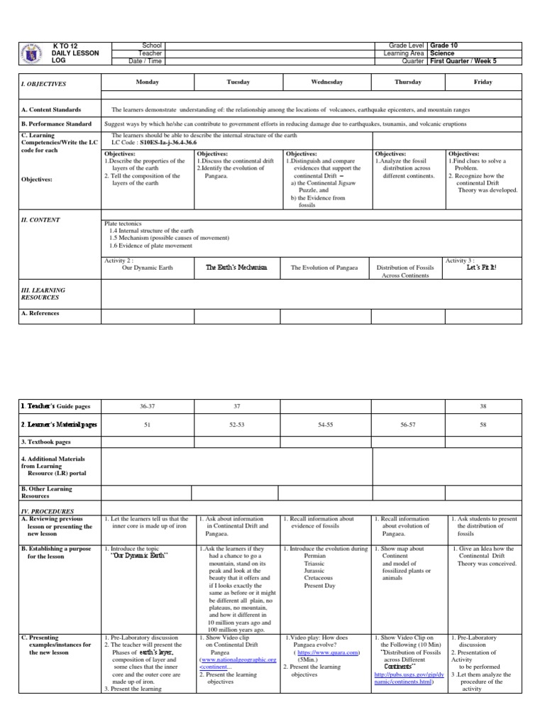 DLL Science Grade10 Quarter1 Week5 (Palawan Division) | PDF