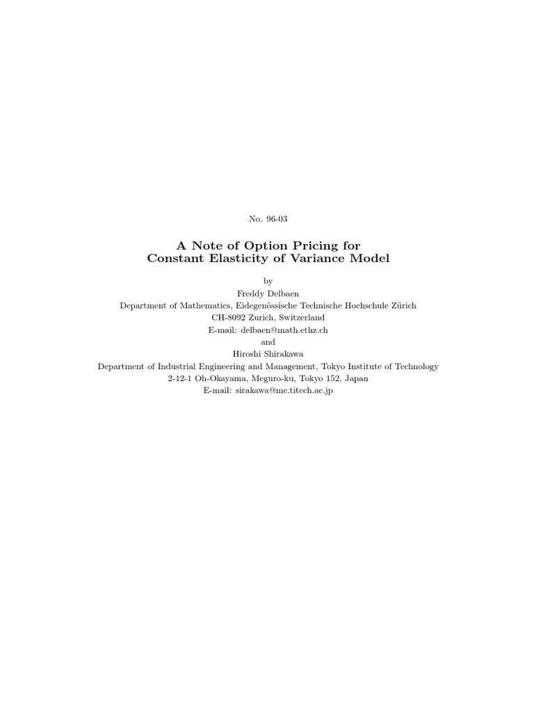 A Note of Option Pricing Constant Elasticity of Variance Model (CEV) | PDF
