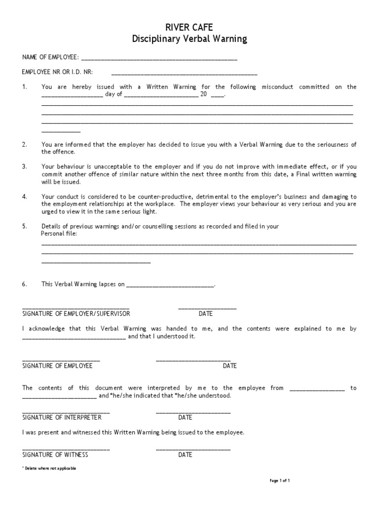 Verbal Warning Form | PDF