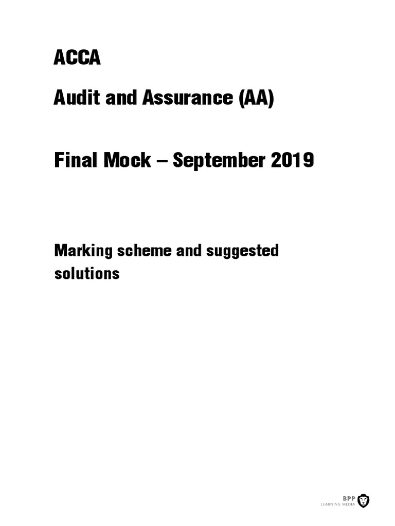ACCA - Audit and Assurance (AA) - September Mock Exam - Answers - 2019 ...