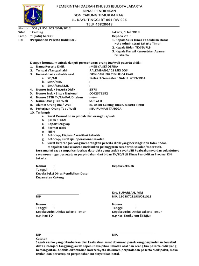 Format Surat Mutasi Keluar | PDF