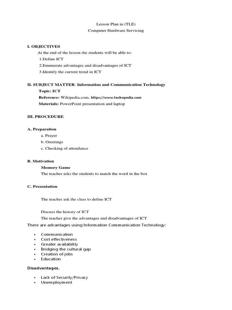 ICT Trends and Hazards Lesson Plan | PDF