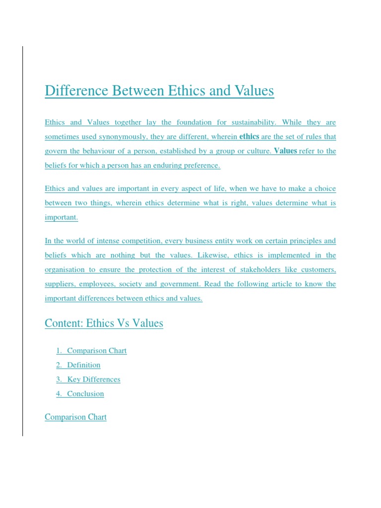 Ethics vs. Values: Key Differences | PDF