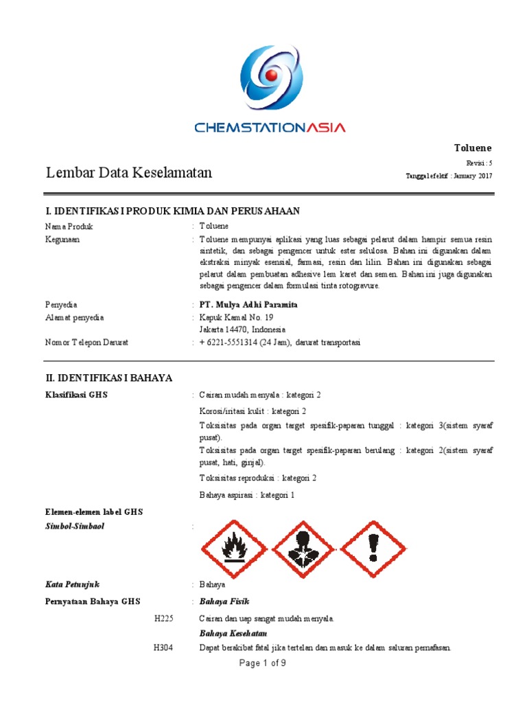 SDS Toluene (Indonesia) Rev.05 | PDF