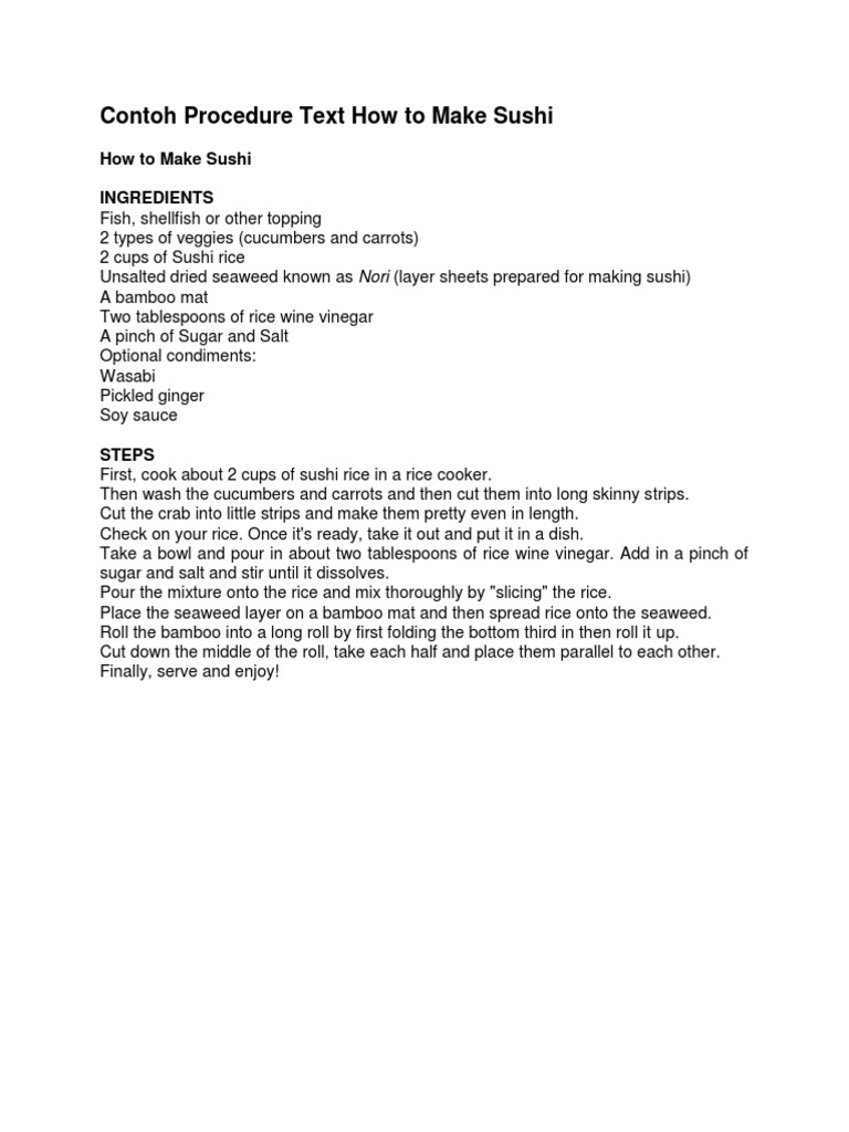 Contoh Procedure Text How To Make Sush1 | PDF