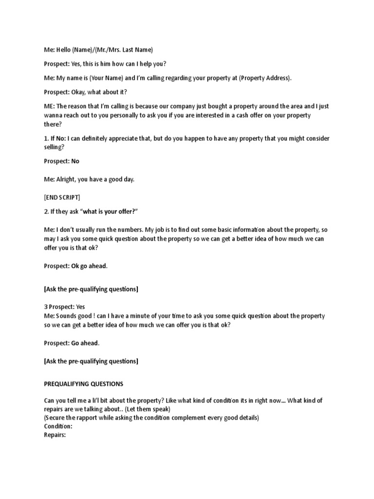 FINAL GENERAL REI Cold Calling Script | PDF