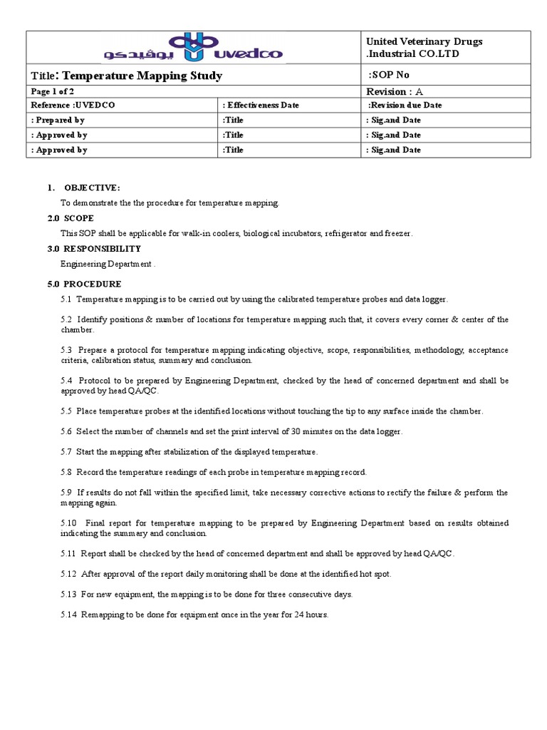 Temperature Mapping SOP for Equipment | PDF