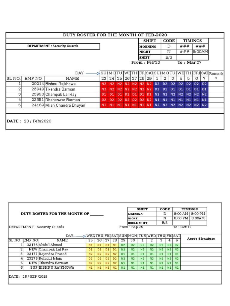 Duty Roaster Format | PDF