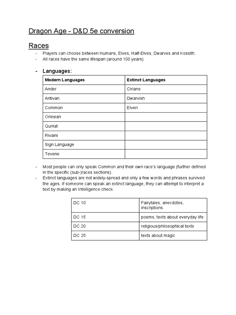 Dragon Age - D&D 5e Conversion | PDF