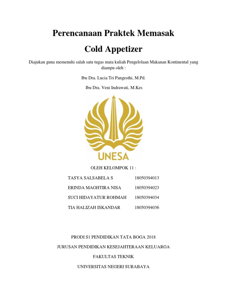 PERENCANAAN PRAKTEK Cold Appetizer REVISI | PDF | Memasak, Makanan ...