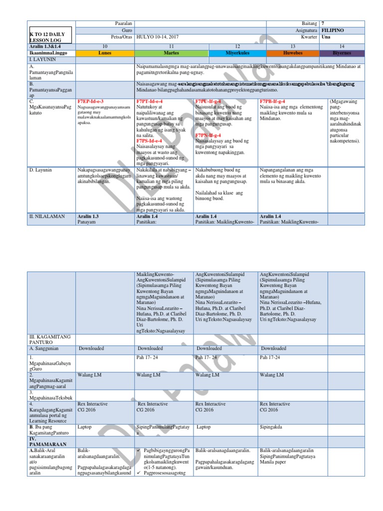 DLL Filipino Grade7 Quarter1 Week6 (Palawan Division) | PDF
