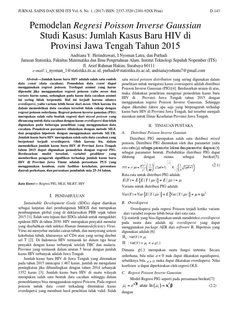 ID Pemodelan Regresi Poisson Inverse Gaussi PDF | PDF