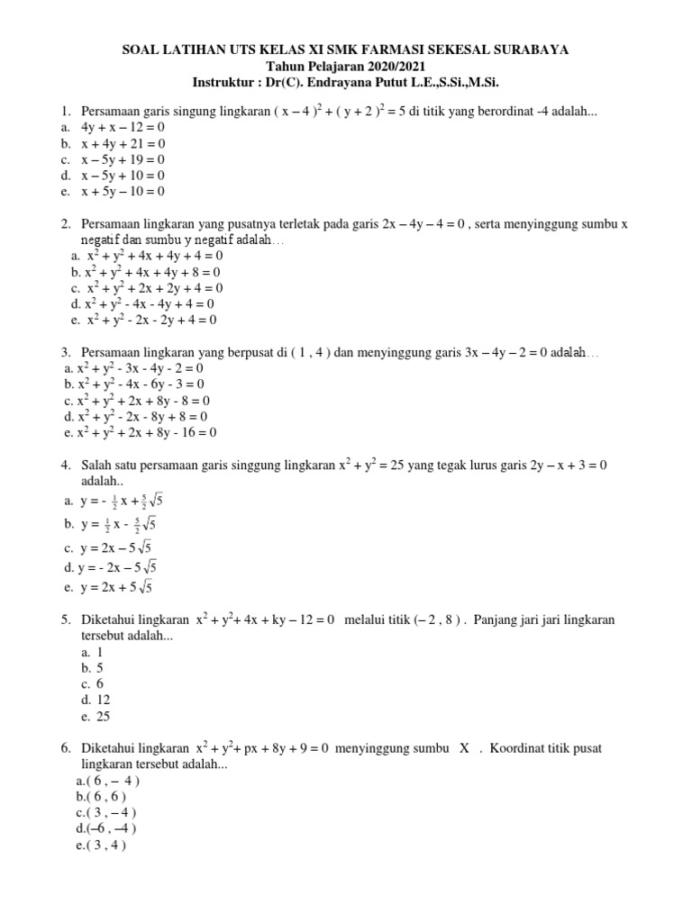 Soal UTS Matematika Kelas XI SMK Farmasi | PDF | Metode & Bahan Ajar