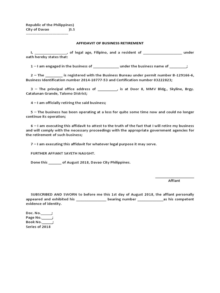 Affidavit of Business Retirement | PDF