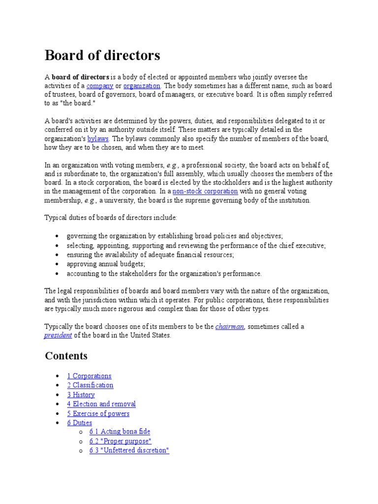 Board of Directors | PDF | Board Of Directors | Business