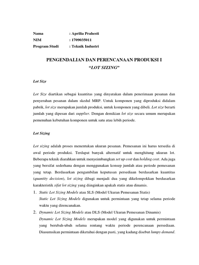 Tugas Ppic Lot Size | PDF