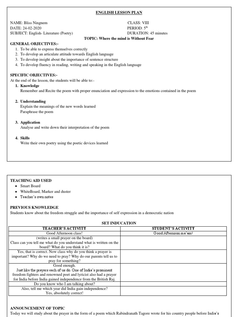 English Lesson Plan Poetry | PDF