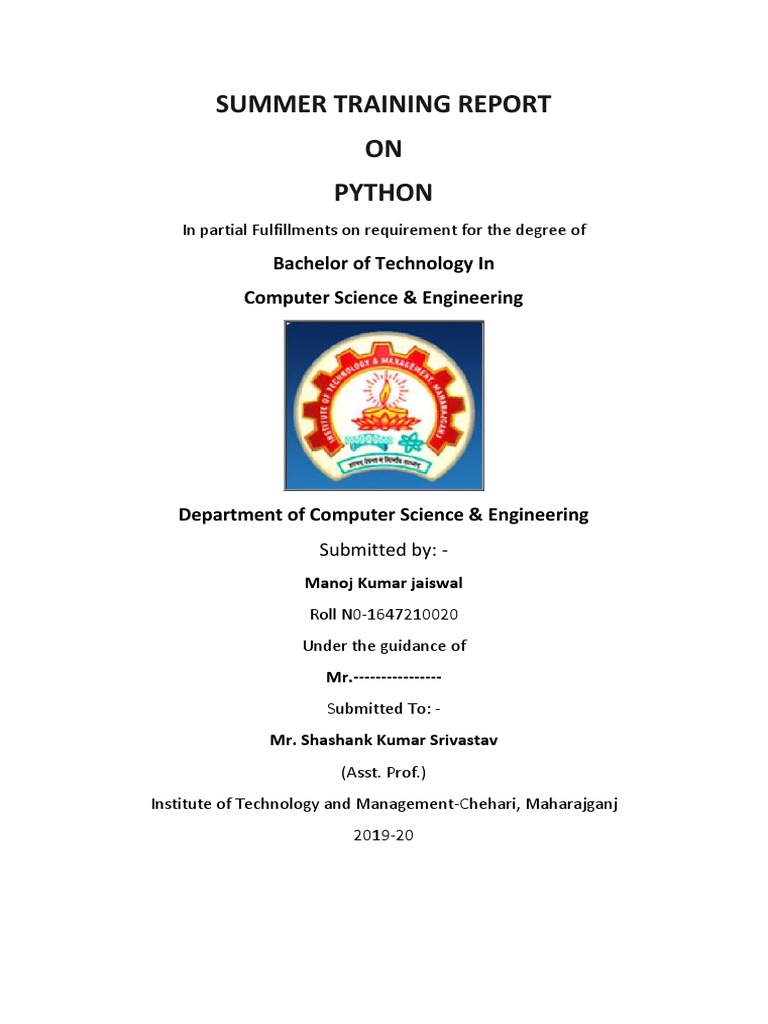 Summer Training Report On Python | PDF | Art | Technology & Engineering