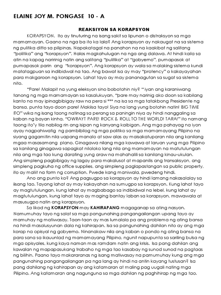 Reaksiyon Sa Korapsyon | PDF